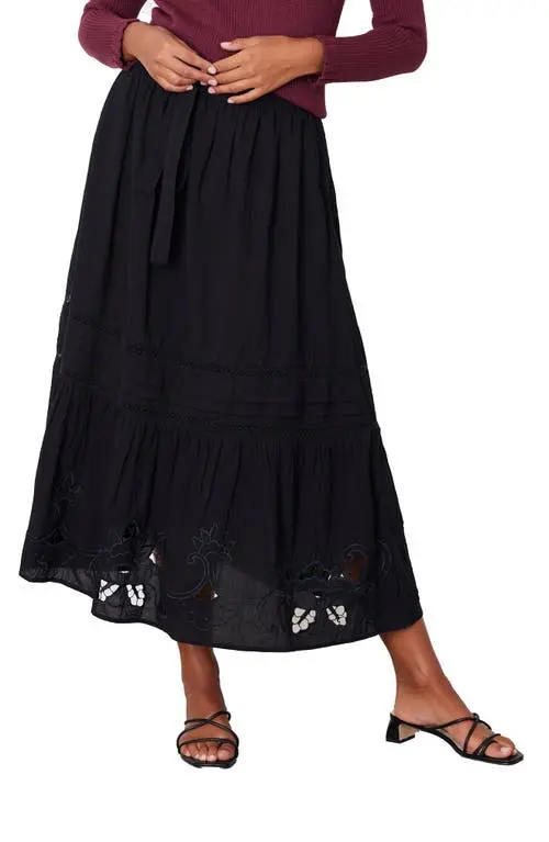 PANEROS CLOTHING Lace Inset Embroidered Skirt - Black