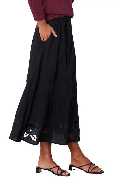PANEROS CLOTHING Lace Inset Embroidered Skirt - Black