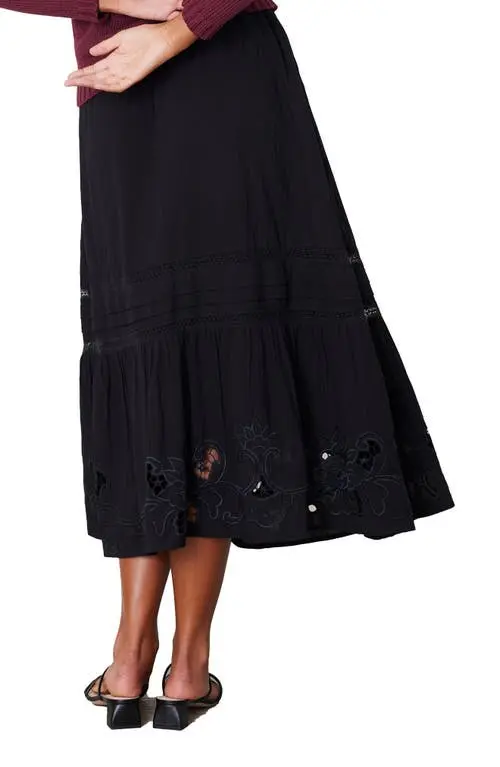 PANEROS CLOTHING Lace Inset Embroidered Skirt - Black