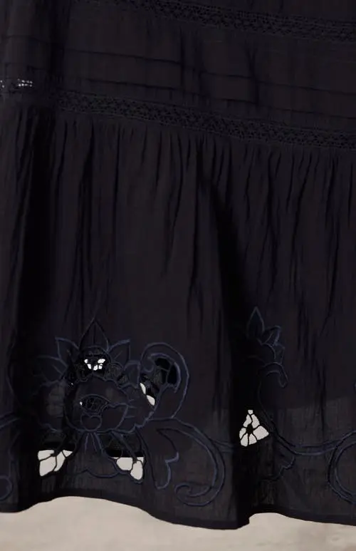PANEROS CLOTHING Lace Inset Embroidered Skirt - Black