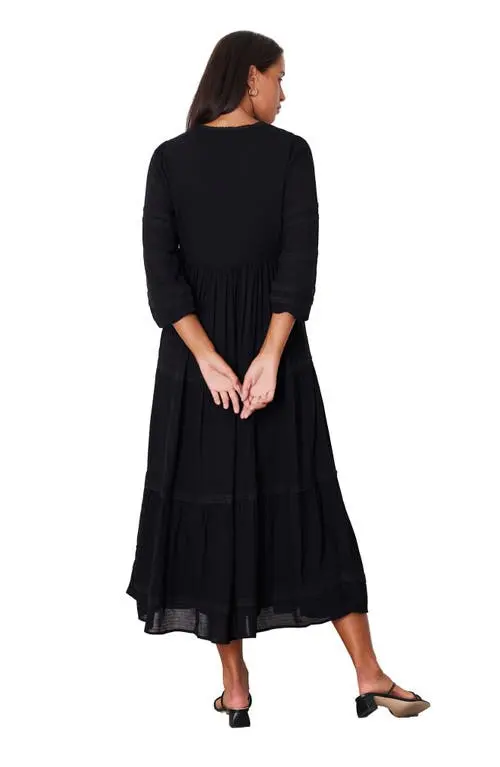 PANEROS CLOTHING Magnolia Lace Inset Midi Dress