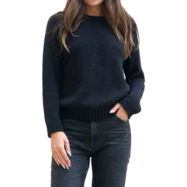 PANEROS CLOTHING Sloane Cotton Crewneck Sweater - Black