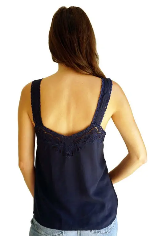 PANEROS CLOTHING Iris Embroidered Camisole - Midnight Navy