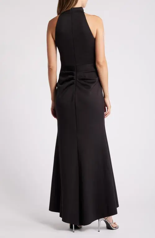 XSCAPE EVENINGS Ruffle Halter Neck Scuba Knit Gown