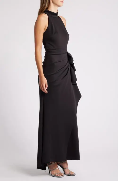 XSCAPE EVENINGS Ruffle Halter Neck Scuba Knit Gown