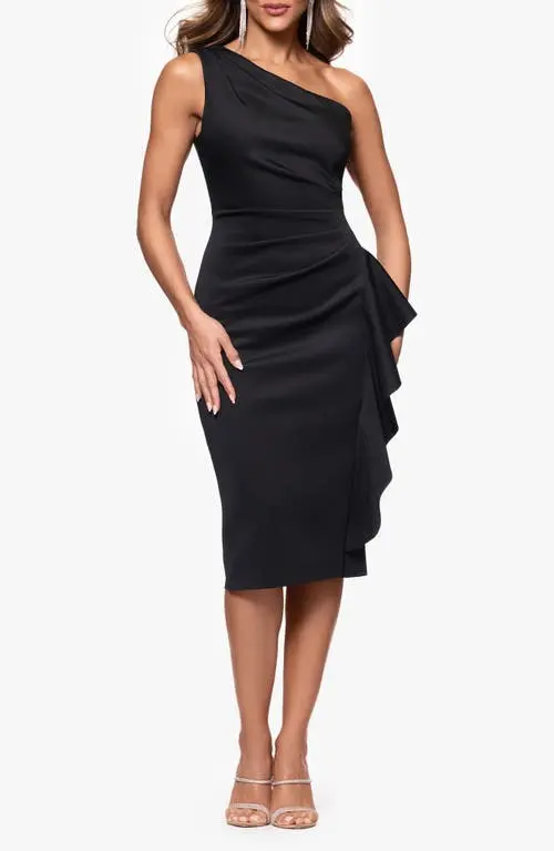 XSCAPE EVENINGS Gathered One-shoulder Cocktail Dress