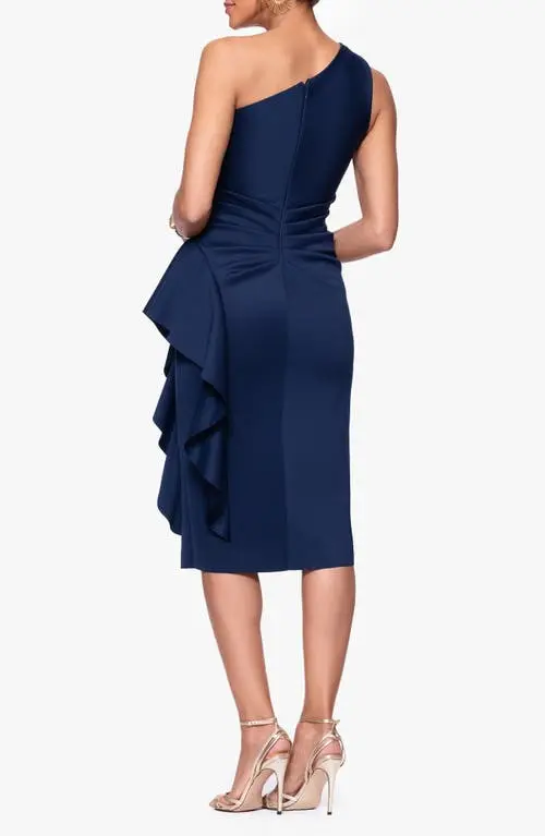 XSCAPE EVENINGS Gathered One-shoulder Cocktail Dress - Midnight