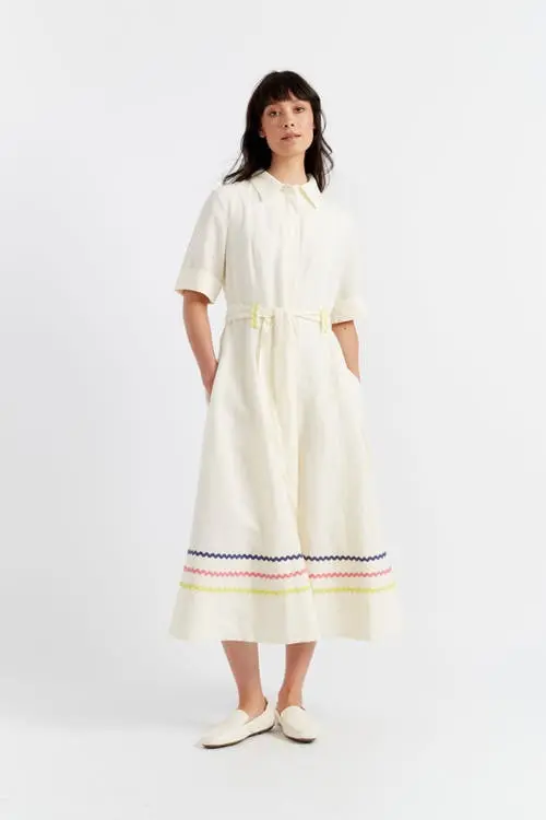 Chinti & Parker Starboard Linen Blend Shirt Dress - Cream