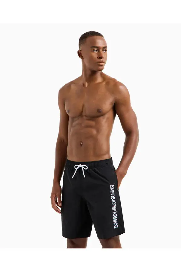Emporio Armani Boardshorts Swimwear With Vertical Logo Embroidery