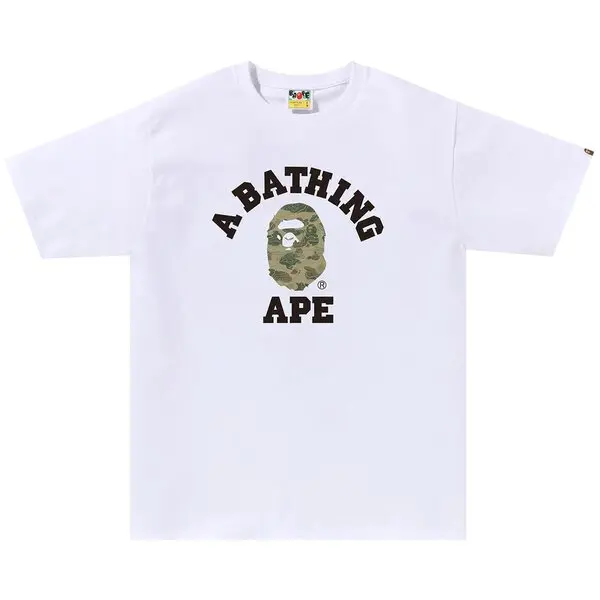A BATHING APE Layered Line Camo College Tee - White