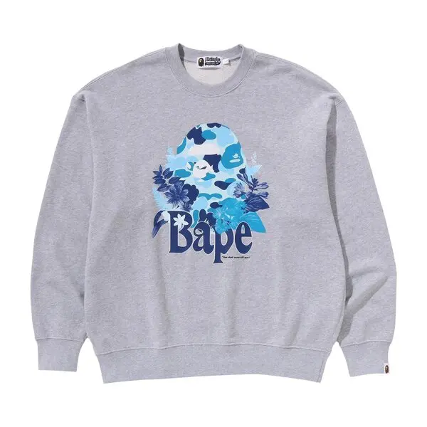 A BATHING APE Floral Ape Head Crewneck - Grey