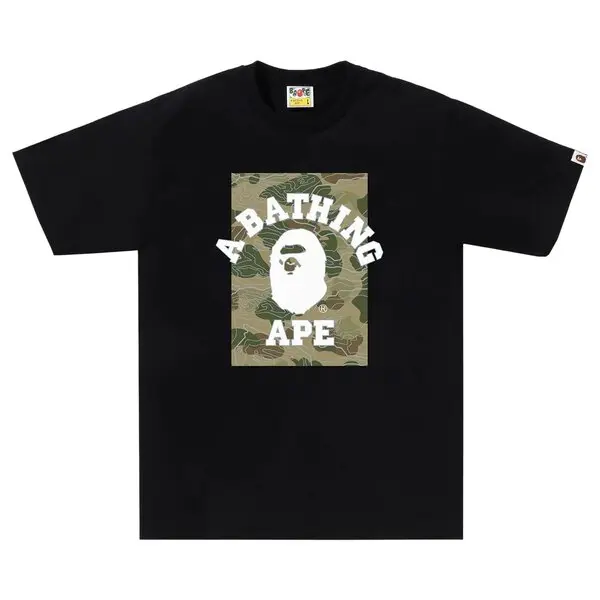 A BATHING APE Layered Line Camo On College Tee /beige - Black