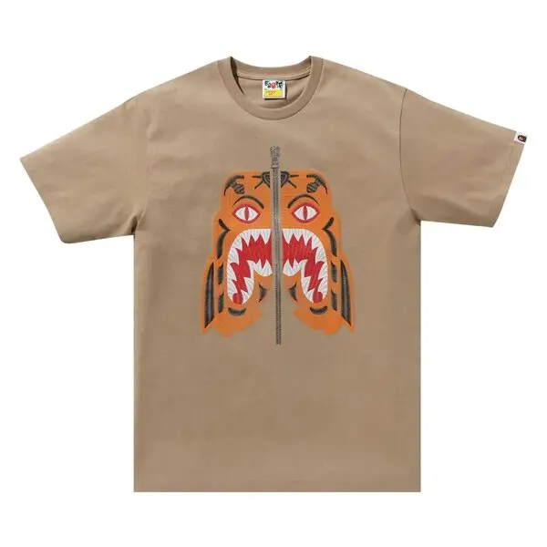 A BATHING APE Embroidered Tiger Tee - Tan