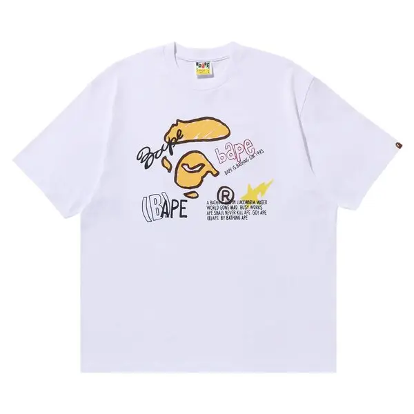 A BATHING APE Hand Draw Graphic Relaxed Fit Tee - White