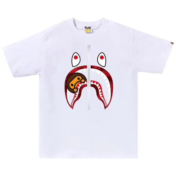 A BATHING APE Color Camo Milo Shark Tee /red - White