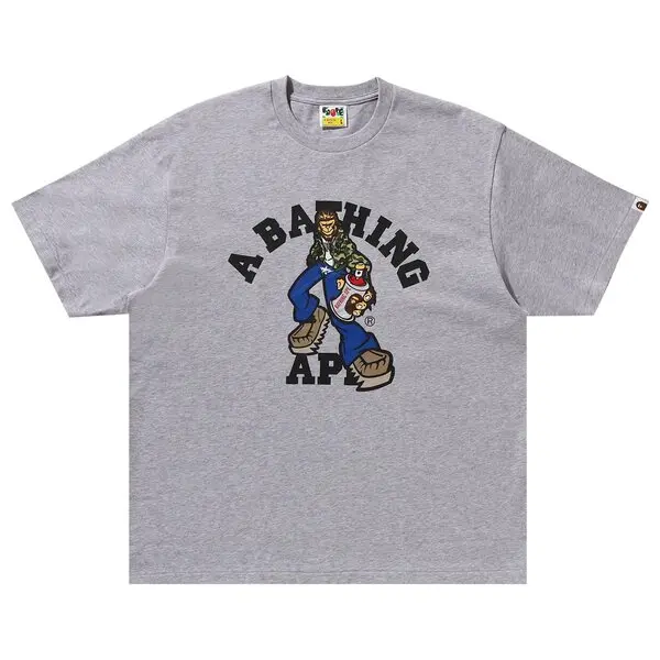 A BATHING APE Graffiti Character College Relaxed Fit Tee - Grey