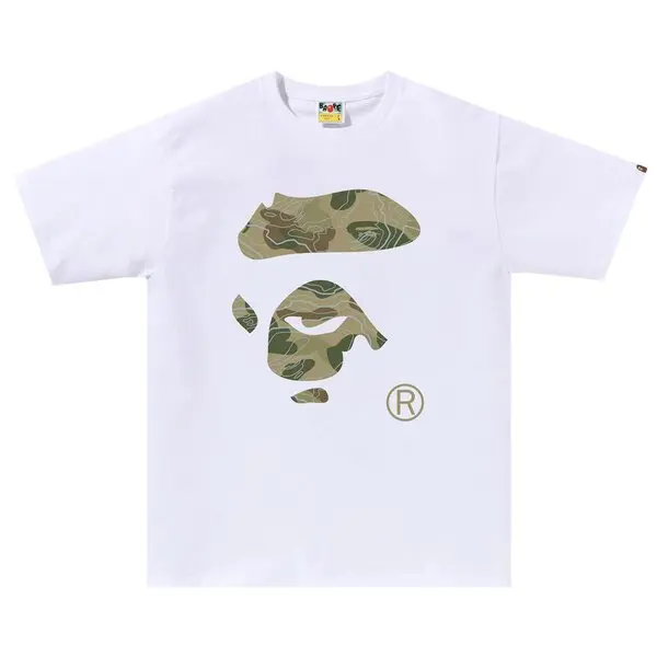 A BATHING APE Layered Line Camo Ape Face Tee /beige - White