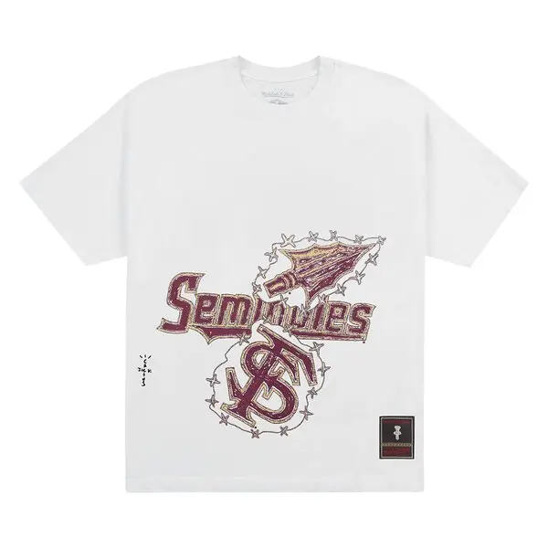 CACTUS JACK BY TRAVIS SCOTT X Mitchell & Ness Florida State University Handdrawn Tee - White