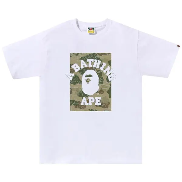 A BATHING APE Layered Line Camo On College Tee /beige - White
