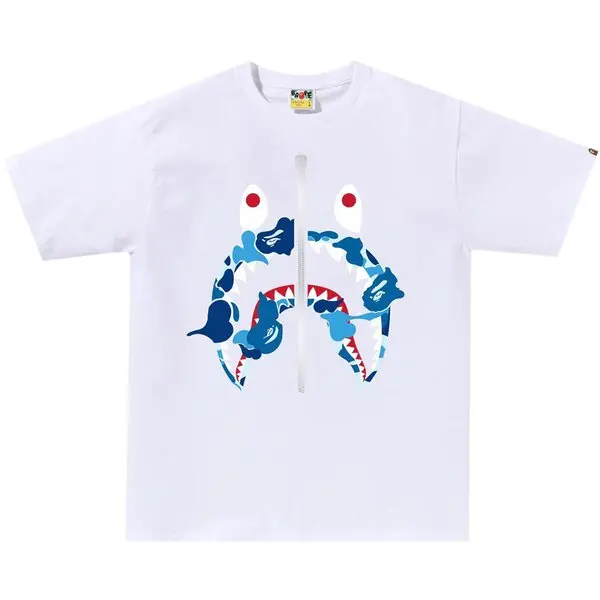 A BATHING APE Abc Camo Rebuild Shark Tee /blue - White
