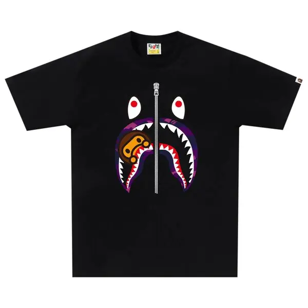 A BATHING APE Color Camo Milo Shark Tee /purple - Black