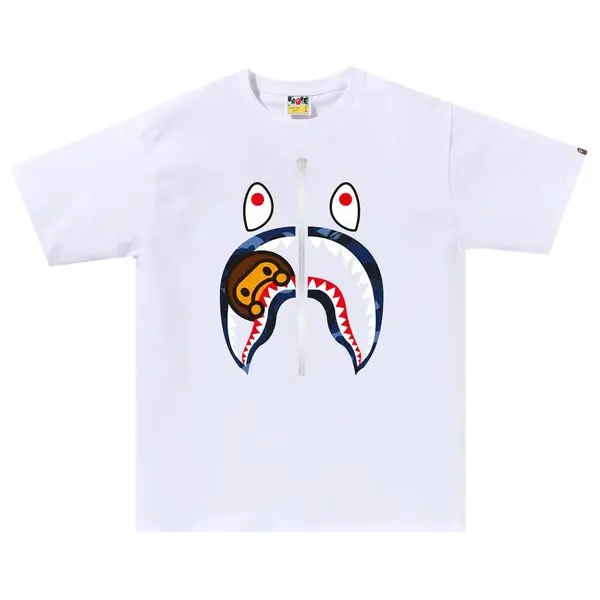 A BATHING APE Color Camo Milo Shark Tee /navy - White