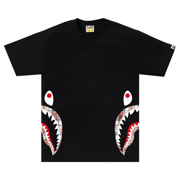 A BATHING APE Bleached Check Side Shark Tee - Black