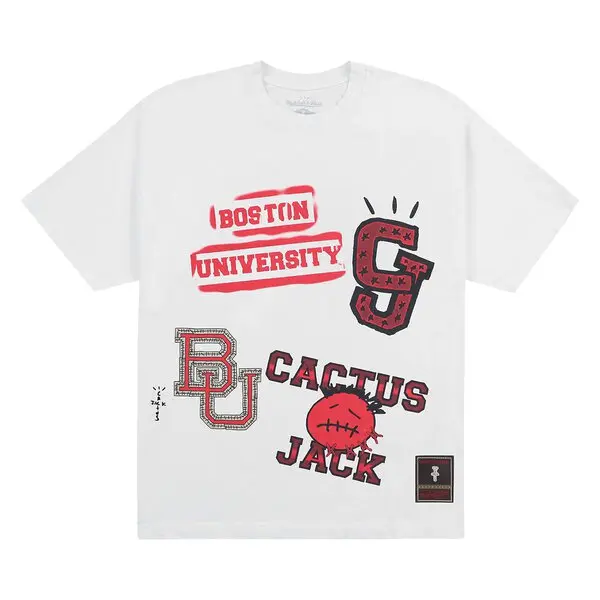 CACTUS JACK BY TRAVIS SCOTT X Mitchell & Ness Boston University Handdrawn Tee - White