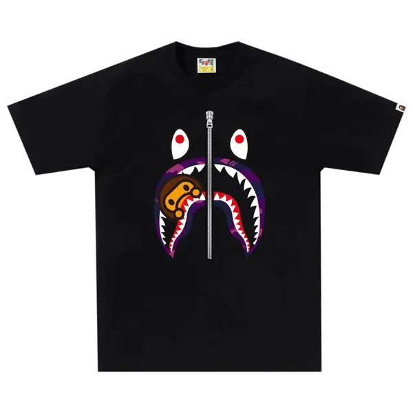 A BATHING APE Color Camo Milo Shark Tee /purple - Black