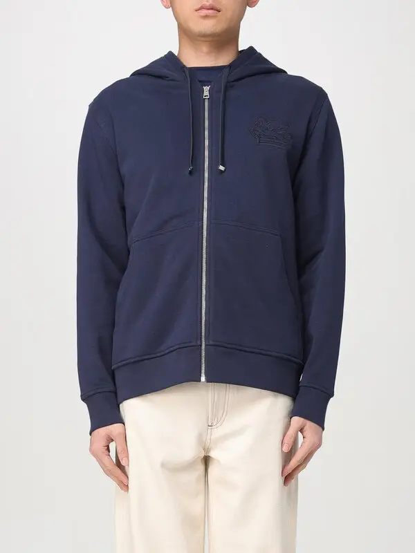 Etro Zip-up Hoodie With Embroidered Logo - Blue
