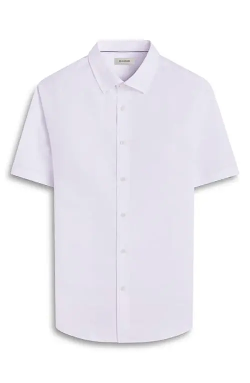 Bugatchi Orson Palm Tree Pattern Solid Short Sleeve Cotton & Linen Button-up Shirt - White