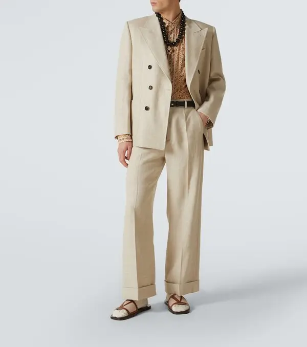 Valentino Garavani Linen-blend Straight Leg Trousers