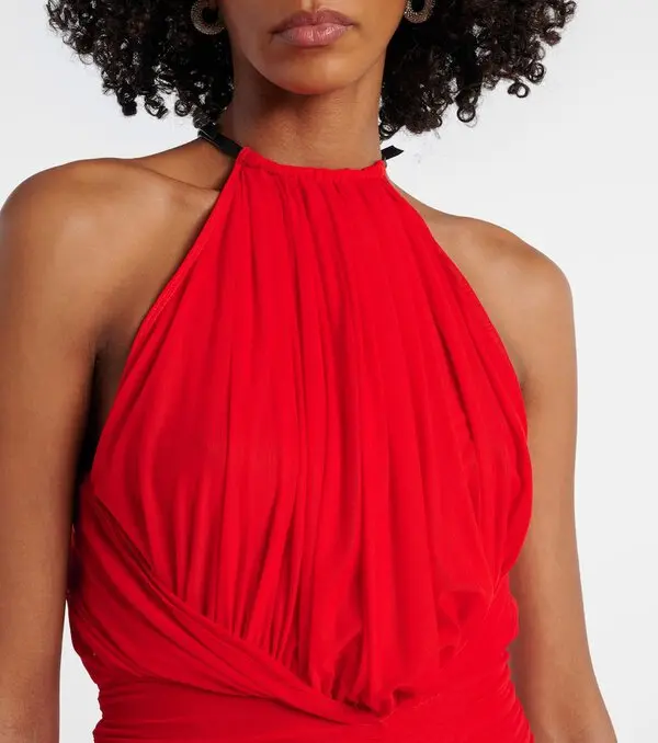 MUGLER Ruched Halterneck Midi Dress