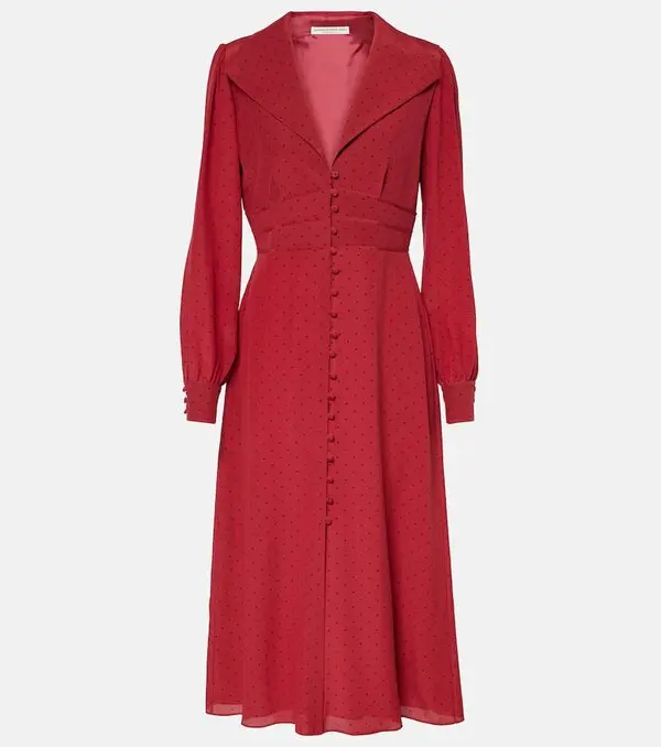 Alessandra Rich Polka-dot Silk Midi Dress