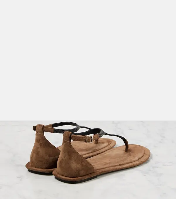 Brunello Cucinelli Monili Suede Thong Sandals