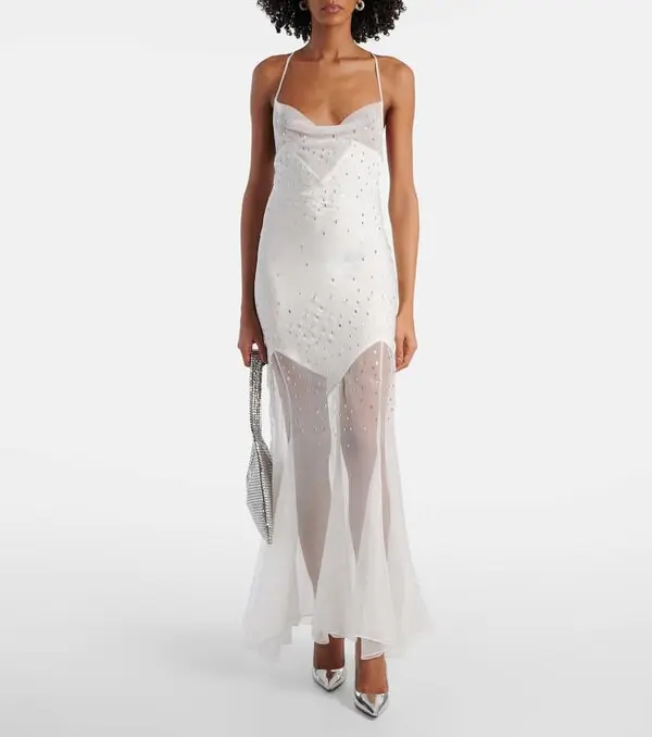 Rabanne Embellished Sheer Gown - White