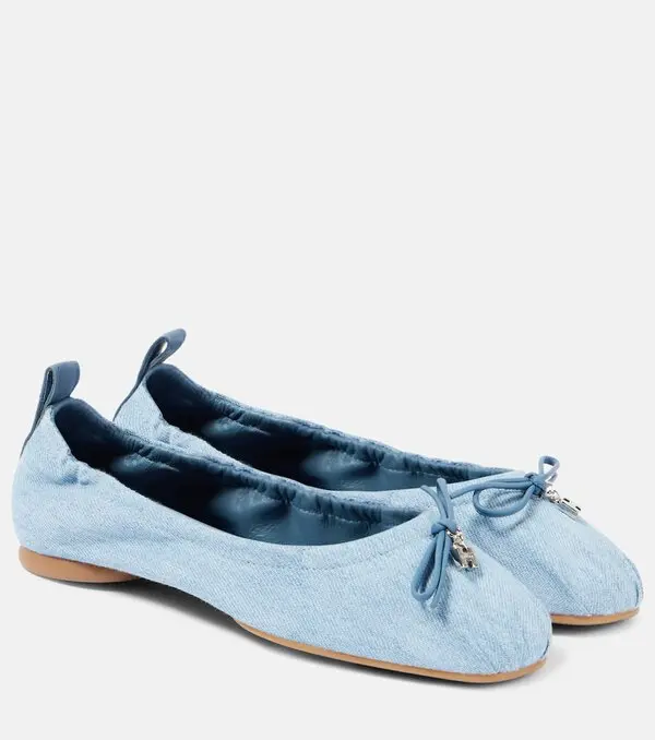 Hogan H684 Denim Ballet Flats With Bow Detailing - Blue
