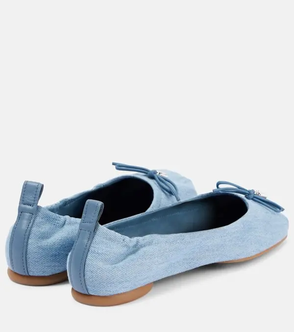 Hogan H684 Denim Ballet Flats With Bow Detailing - Blue