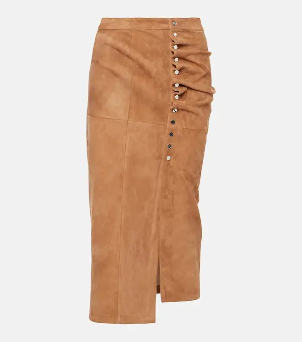 Rabanne Ruched Suede Midi Skirt