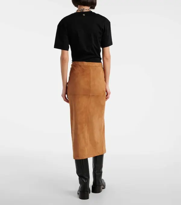 Rabanne Ruched Suede Midi Skirt