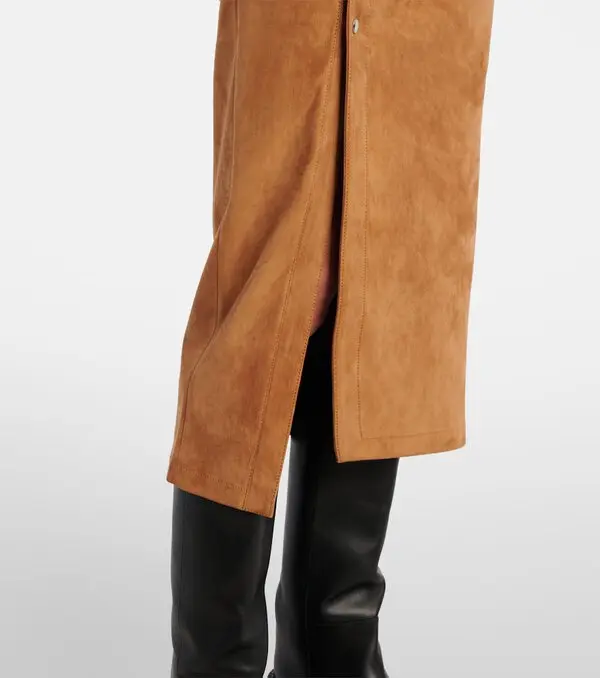 Rabanne Ruched Suede Midi Skirt