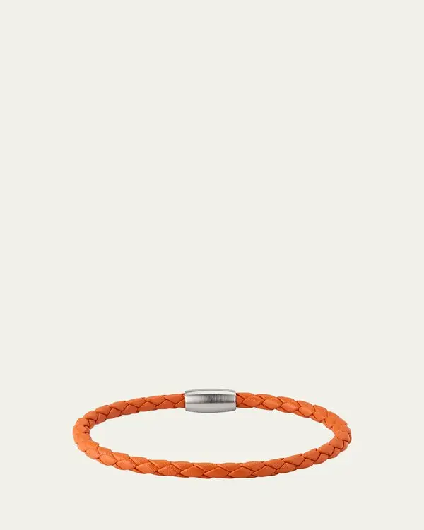 JAN LESLIE Braided Leather Bracelet - Silver
