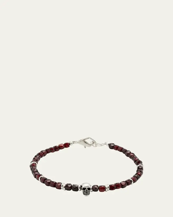 JAN LESLIE Gemstone Skull Beaded Bracelet - Garnet
