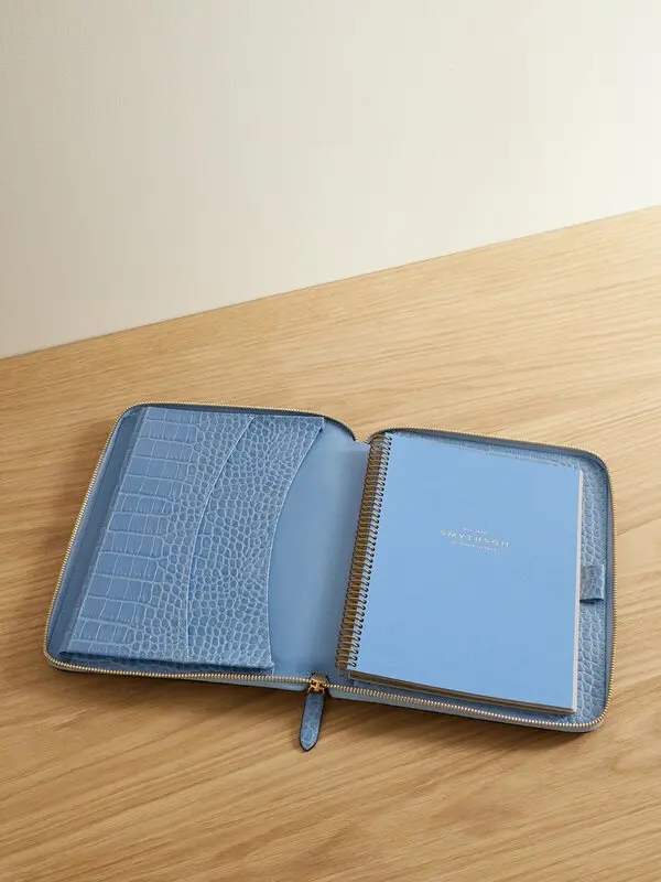 Smythson Mara Croc-effect Leather Writing Folder - Blue