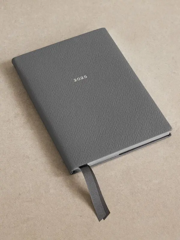 Smythson Soho Panama 2025 Textured-leather Weekly Diary - Gray