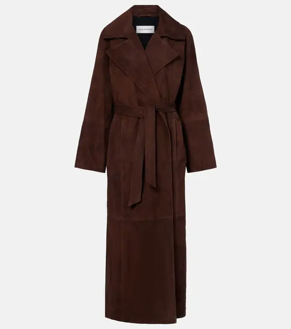 Nour Hammour Althea Suede Wrap Coat - Brown