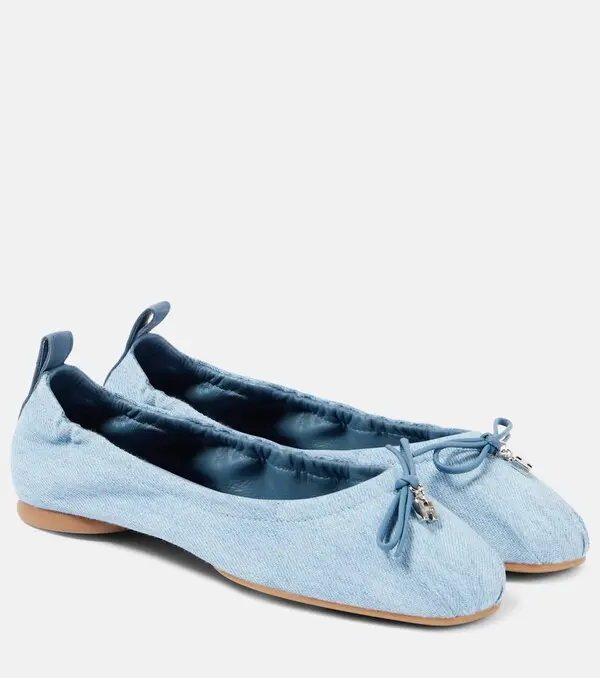 Hogan H684 Bow-detail Denim Ballet Flats - Blue