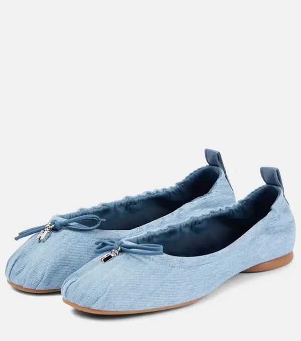 Hogan H684 Bow-detail Denim Ballet Flats - Blue