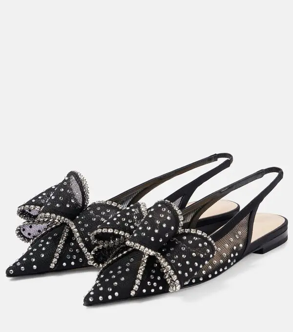 Mach & Mach Le Cadeau Mesh Slingback Flats - Black