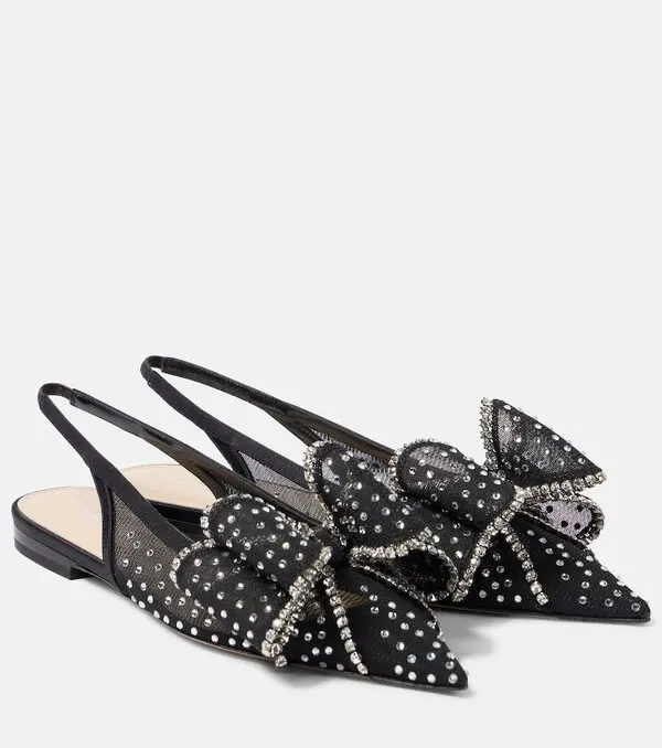 Mach & Mach Le Cadeau Mesh Slingback Flats - Black